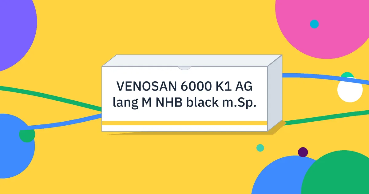 Symbolbild: Packung mit der Aufschrift VENOSAN 6000 K1 AG lang M NHB black m.Sp. (PZN 17171800) – Verfügbarkeit und Bezug in Apotheken in Frankfurt am Main