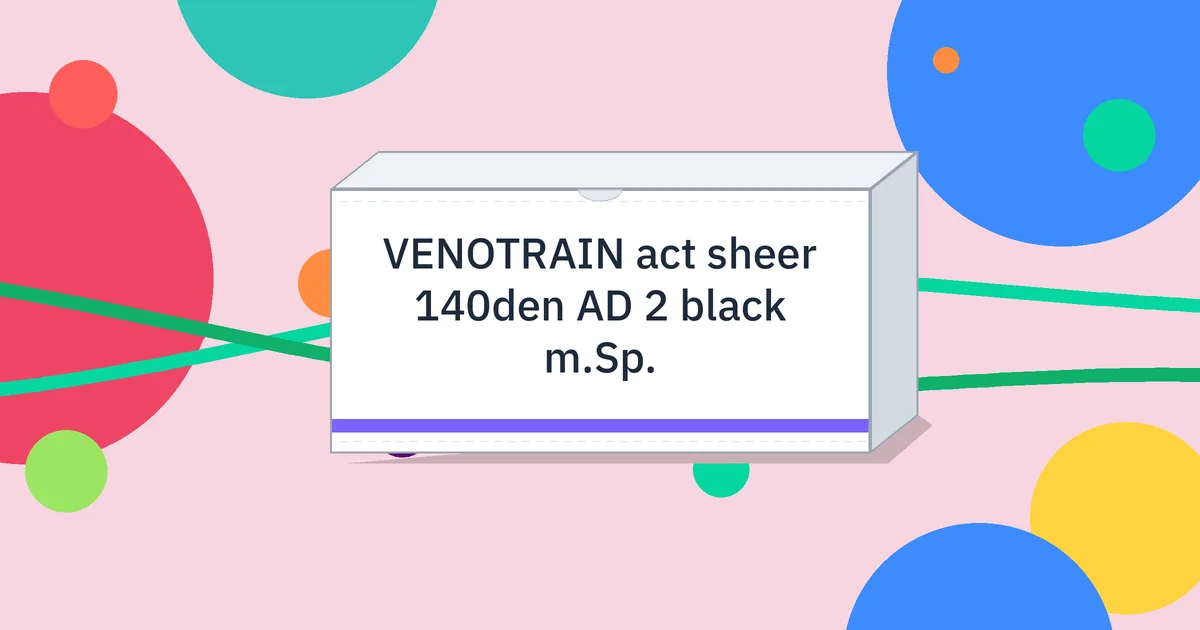 Symbolbild: Packung mit der Aufschrift VENOTRAIN act sheer 140den AD 2 black m.Sp. (PZN 16209216) – Verfügbarkeit und Bezug in Apotheken in Frankfurt am Main