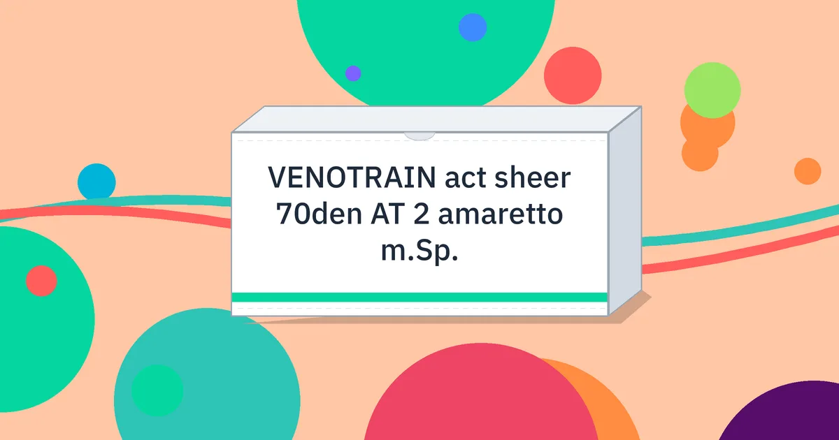 Symbolbild: Packung mit der Aufschrift VENOTRAIN act sheer 70den AT 2 amaretto m.Sp. (PZN 16206666) – Verfügbarkeit und Bezug in Apotheken in Frankfurt am Main