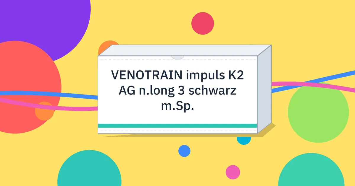 Symbolbild: Packung mit der Aufschrift VENOTRAIN impuls K2 AG n.long 3 schwarz m.Sp. (PZN 00493988) – Verfügbarkeit und Bezug in Apotheken in Frankfurt am Main