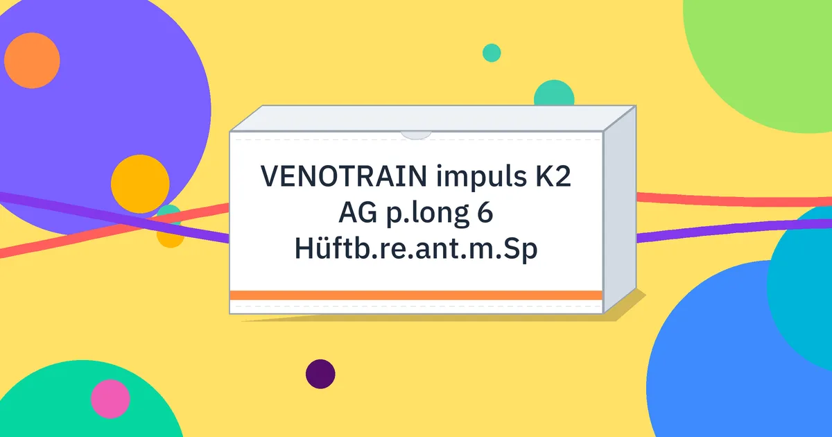 Symbolbild: Packung mit der Aufschrift VENOTRAIN impuls K2 AG p.long 6 Hüftb.re.ant.m.Sp (PZN 15217225) – Verfügbarkeit und Bezug in Apotheken in Frankfurt am Main