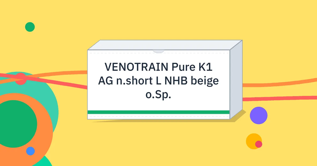 Symbolbild: Packung mit der Aufschrift VENOTRAIN Pure K1 AG n.short L NHB beige o.Sp. (PZN 18142605) – Verfügbarkeit und Bezug in Apotheken in Frankfurt am Main