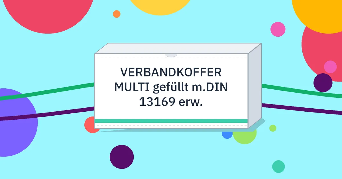 Symbolbild: Packung mit der Aufschrift VERBANDKOFFER MULTI gefüllt m.DIN 13169 erw. (PZN 00783539) – Verfügbarkeit und Bezug in Apotheken in Frankfurt am Main