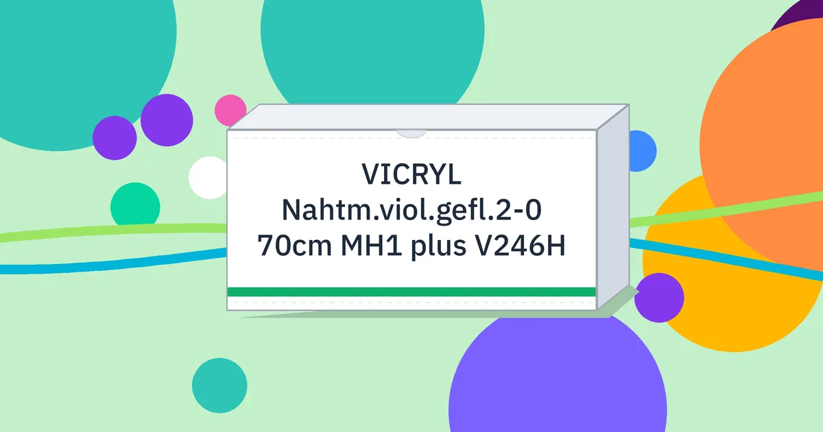 Symbolbild: Packung mit der Aufschrift VICRYL Nahtm.viol.gefl.2-0 70cm MH1 plus V246H (PZN 16391480) – Verfügbarkeit und Bezug in Apotheken in Frankfurt am Main