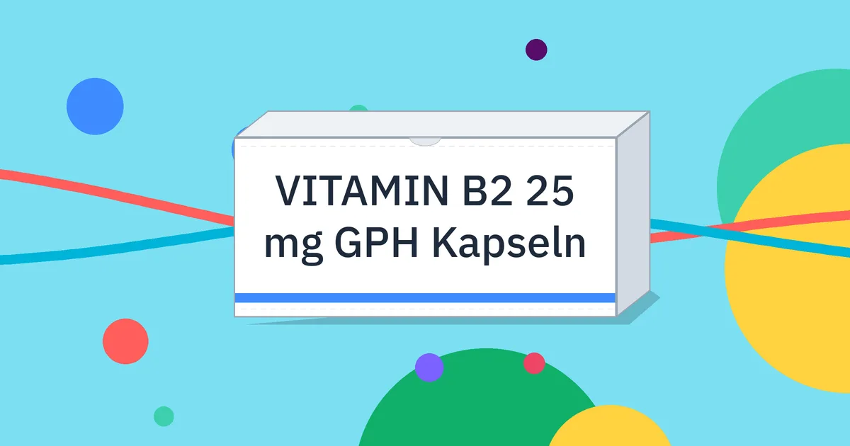 Symbolbild: Packung mit der Aufschrift VITAMIN B2 25 mg GPH Kapseln (PZN 16571118) – Verfügbarkeit und Bezug in Apotheken in Frankfurt am Main