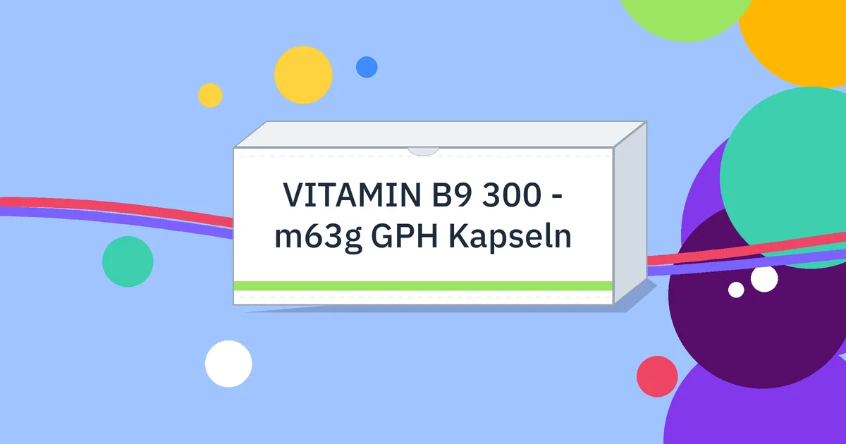 Symbolbild: Packung mit der Aufschrift VITAMIN B9 300 -m63g GPH Kapseln (PZN 09721913) – Verfügbarkeit und Bezug in Apotheken in Frankfurt am Main