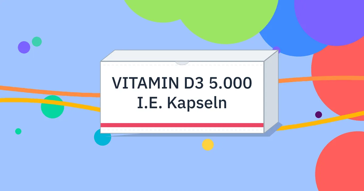 Symbolbild: Packung mit der Aufschrift VITAMIN D3 5.000 I.E. Kapseln (PZN 19282509) – Verfügbarkeit und Bezug in Apotheken in Frankfurt am Main
