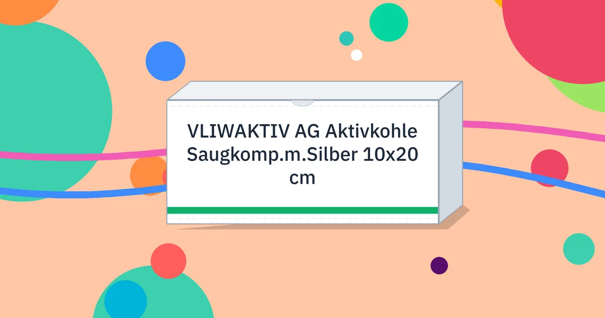 Symbolbild: Packung mit der Aufschrift VLIWAKTIV AG Aktivkohle Saugkomp.m.Silber 10x20 cm (PZN 17309322) – Verfügbarkeit und Bezug in Apotheken in Frankfurt am Main