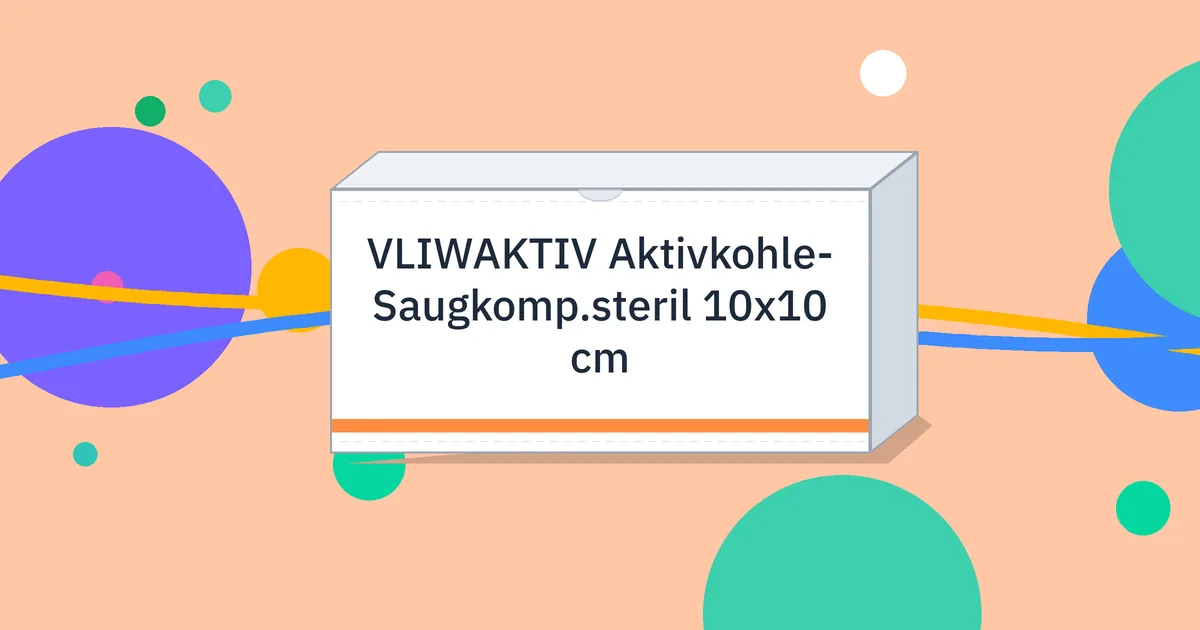 Symbolbild: Packung mit der Aufschrift VLIWAKTIV Aktivkohle-Saugkomp.steril 10x10 cm (PZN 18777769) – Verfügbarkeit und Bezug in Apotheken in Frankfurt am Main