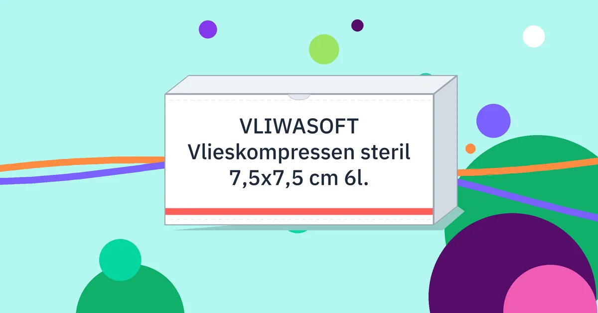 Symbolbild: Packung mit der Aufschrift VLIWASOFT Vlieskompressen steril 7,5x7,5 cm 6l. (PZN 18658763) – Verfügbarkeit und Bezug in Apotheken in Frankfurt am Main