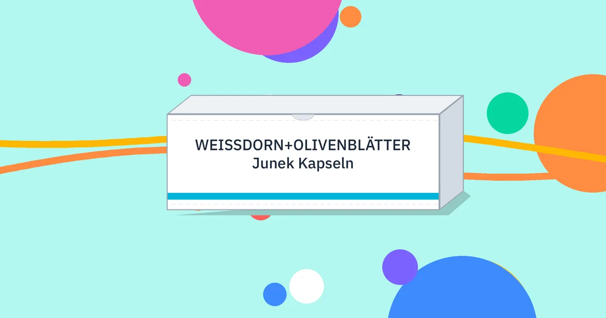 Symbolbild: Packung mit der Aufschrift WEISSDORN+OLIVENBLÄTTER Junek Kapseln (PZN 01107214) – Verfügbarkeit und Bezug in Apotheken in Frankfurt am Main