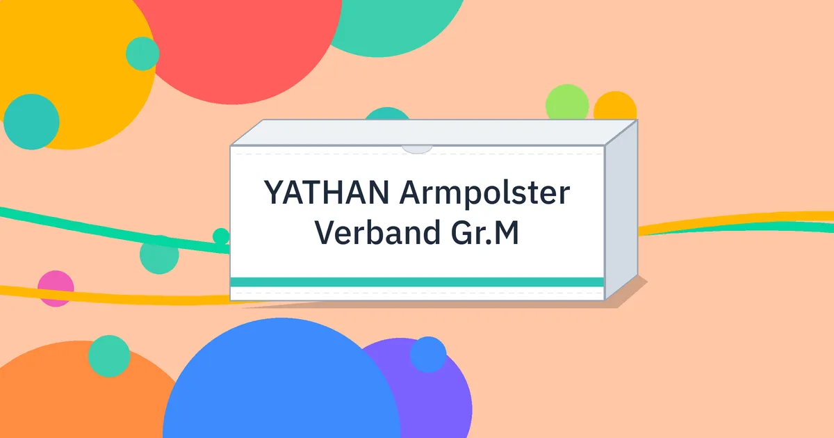 Symbolbild: Packung mit der Aufschrift YATHAN Armpolster Verband Gr.M (PZN 13358393) – Verfügbarkeit und Bezug in Apotheken in Frankfurt am Main