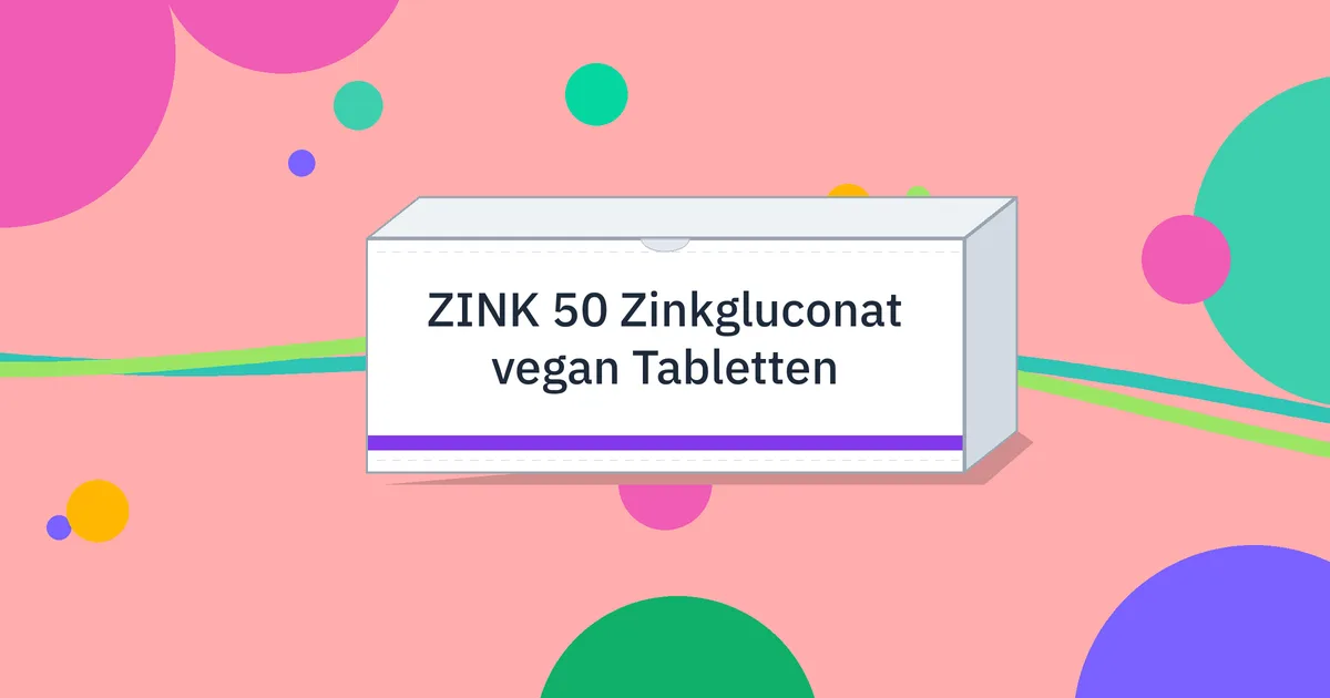 Symbolbild: Packung mit der Aufschrift ZINK 50 Zinkgluconat vegan Tabletten (PZN 16778026) – Verfügbarkeit und Bezug in Apotheken in Frankfurt am Main