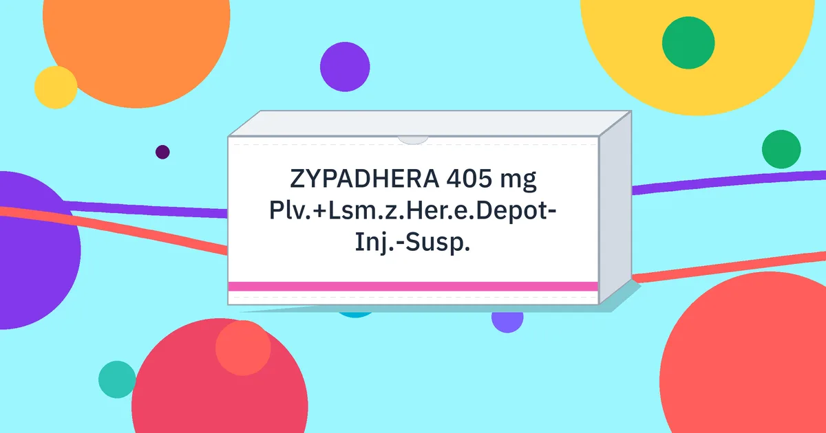 Symbolbild: Packung mit der Aufschrift ZYPADHERA 405 mg Plv.+Lsm.z.Her.e.Depot-Inj.-Susp. (PZN 09300212) – Verfügbarkeit und Bezug in Apotheken in Frankfurt am Main