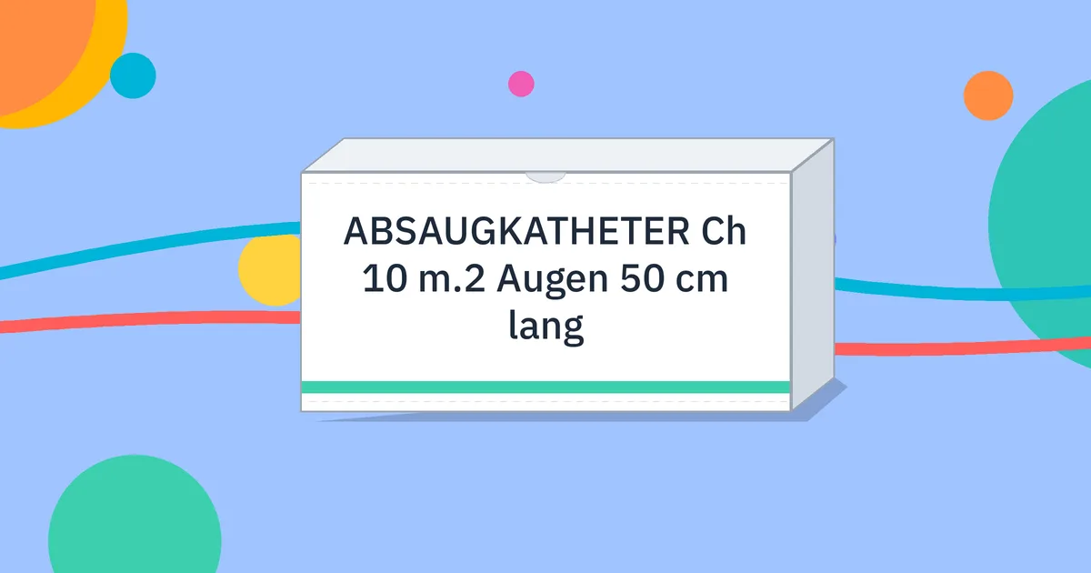 Symbolbild: Packung mit der Aufschrift ABSAUGKATHETER Ch 10 m.2 Augen 50 cm lang (PZN 02412103) – Verfügbarkeit und Bezug in Apotheken in Frankfurt am Main