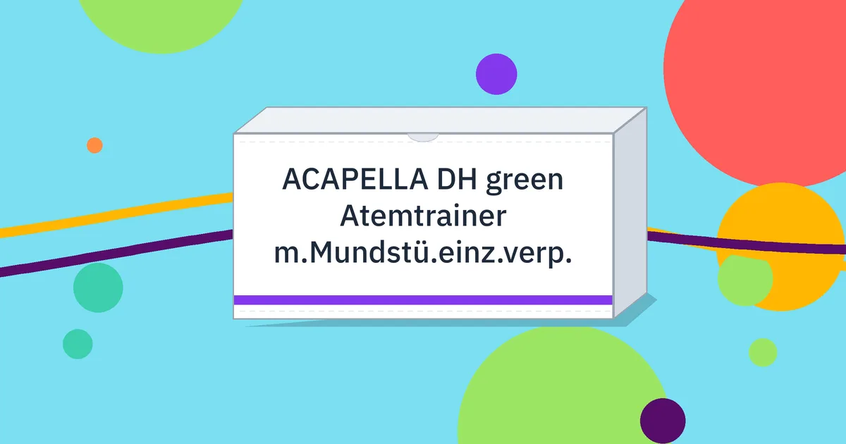 Symbolbild: Packung mit der Aufschrift ACAPELLA DH green Atemtrainer m.Mundstü.einz.verp. (PZN 12387659) – Verfügbarkeit und Bezug in Apotheken in Frankfurt am Main