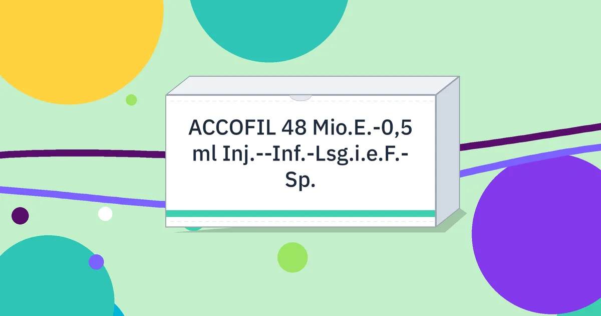 Symbolbild: Packung mit der Aufschrift ACCOFIL 48 Mio.E.-0,5 ml Inj.--Inf.-Lsg.i.e.F.-Sp. (PZN 15569119) – Verfügbarkeit und Bezug in Apotheken in Frankfurt am Main