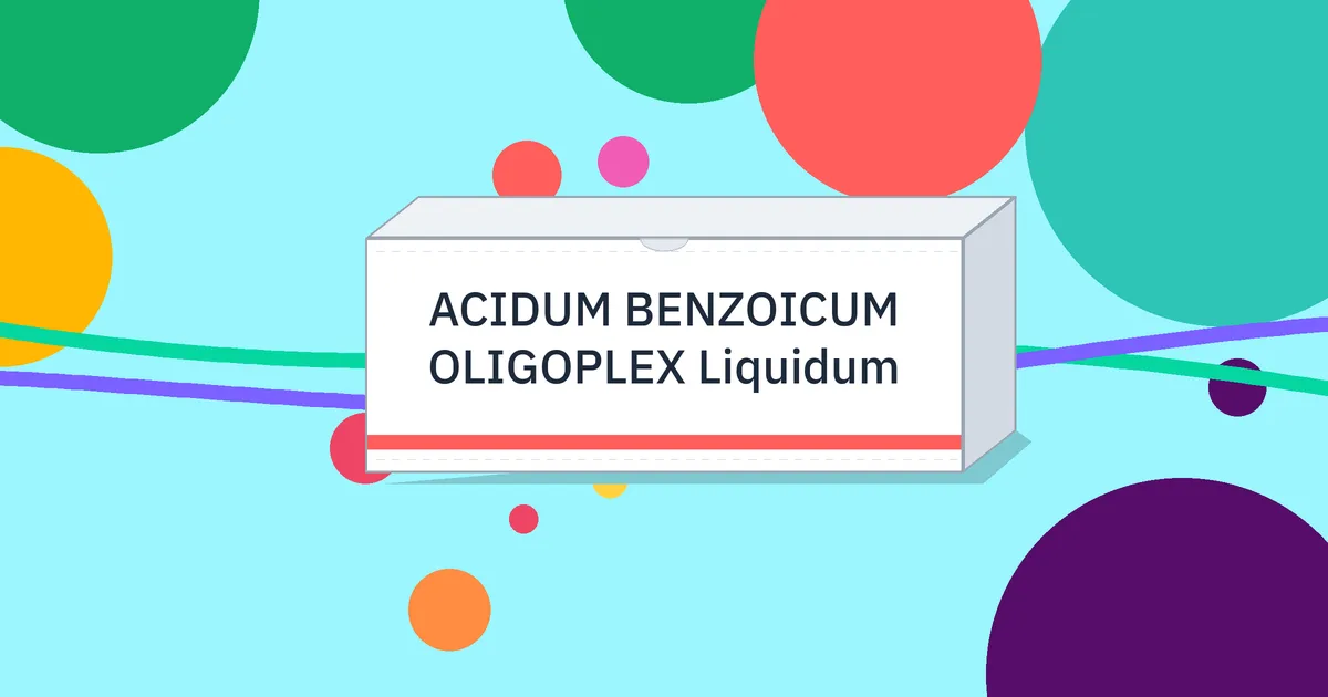 Symbolbild: Packung mit der Aufschrift ACIDUM BENZOICUM OLIGOPLEX Liquidum (PZN 01024557) – Verfügbarkeit und Bezug in Apotheken in Frankfurt am Main