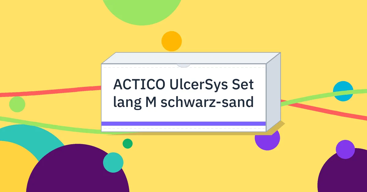 Symbolbild: Packung mit der Aufschrift ACTICO UlcerSys Set lang M schwarz-sand (PZN 12544596) – Verfügbarkeit und Bezug in Apotheken in Frankfurt am Main