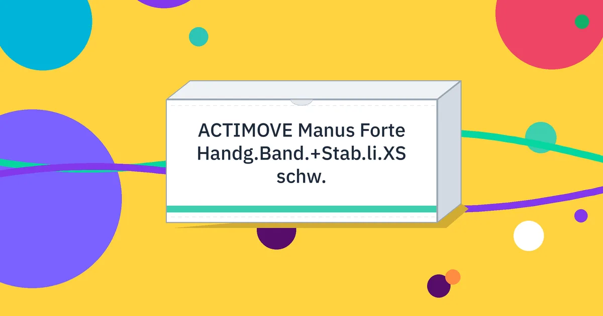 Symbolbild: Packung mit der Aufschrift ACTIMOVE Manus Forte Handg.Band.+Stab.li.XS schw. (PZN 17947413) – Verfügbarkeit und Bezug in Apotheken in Frankfurt am Main
