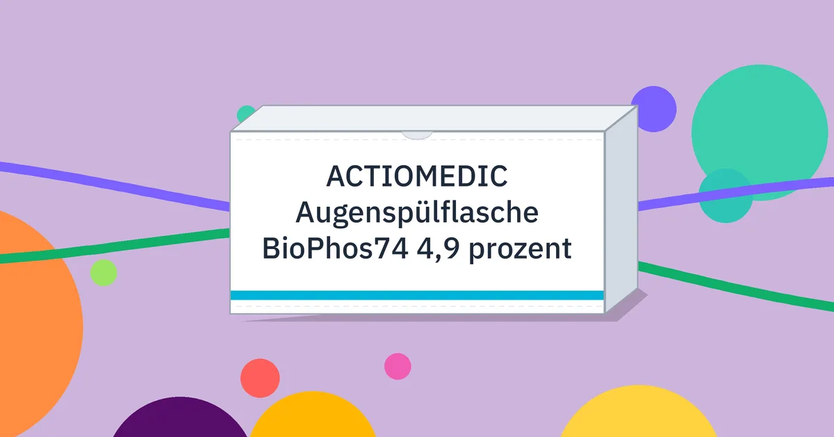 Symbolbild: Packung mit der Aufschrift ACTIOMEDIC Augenspülflasche BioPhos74 4,9 prozent (PZN 14292928) – Verfügbarkeit und Bezug in Apotheken in Frankfurt am Main