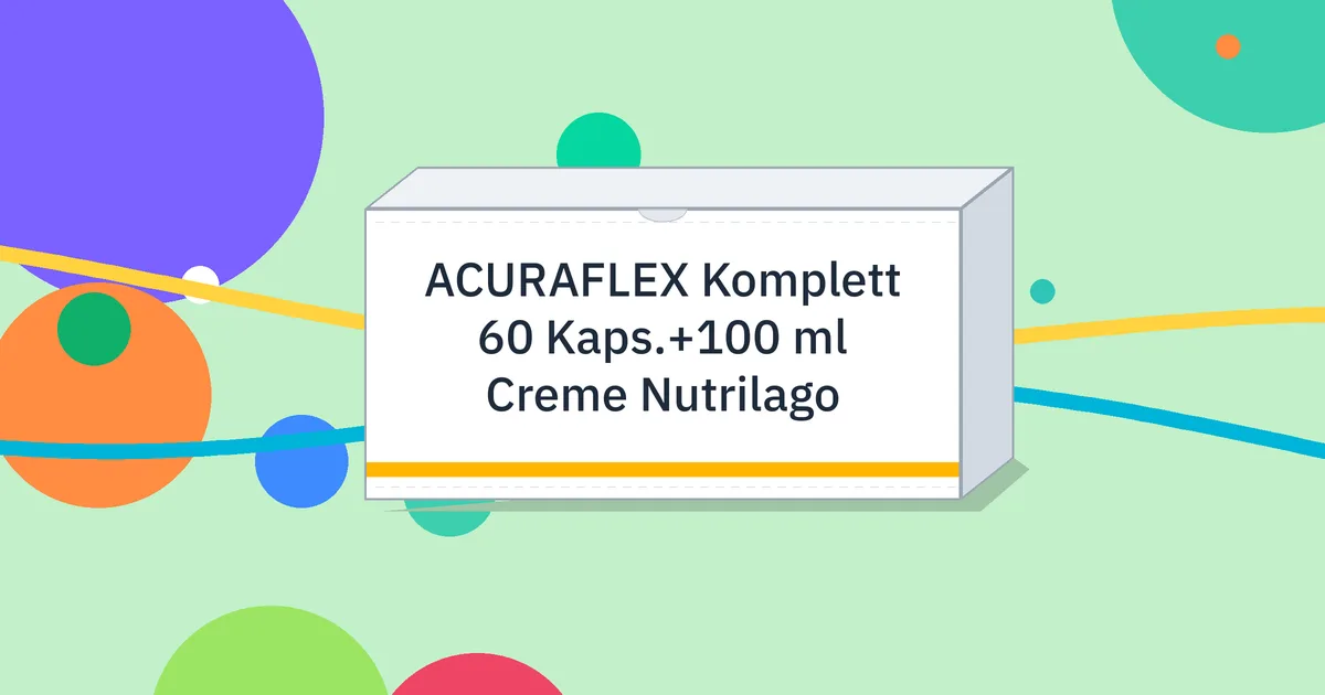 Symbolbild: Packung mit der Aufschrift ACURAFLEX Komplett 60 Kaps.+100 ml Creme Nutrilago (PZN 17520985) – Verfügbarkeit und Bezug in Apotheken in Frankfurt am Main