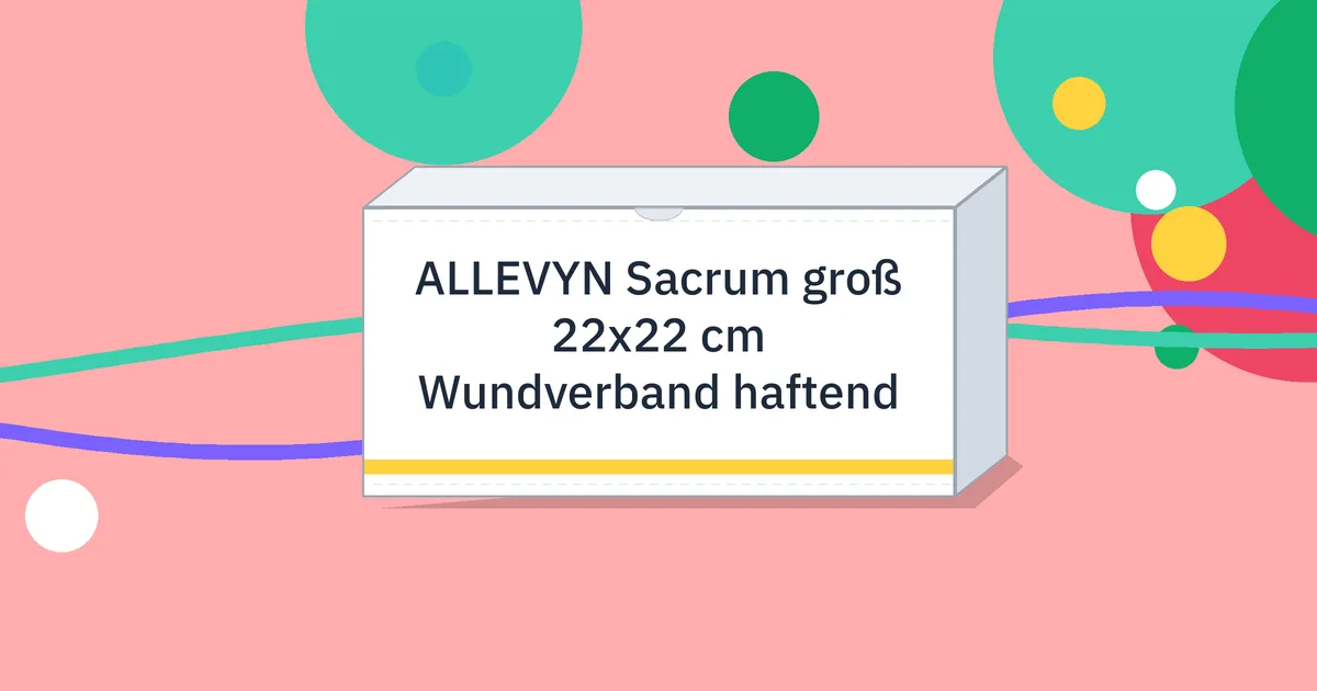 Symbolbild: Packung mit der Aufschrift ALLEVYN Sacrum groß 22x22 cm Wundverband haftend (PZN 17450902) – Verfügbarkeit und Bezug in Apotheken in Frankfurt am Main