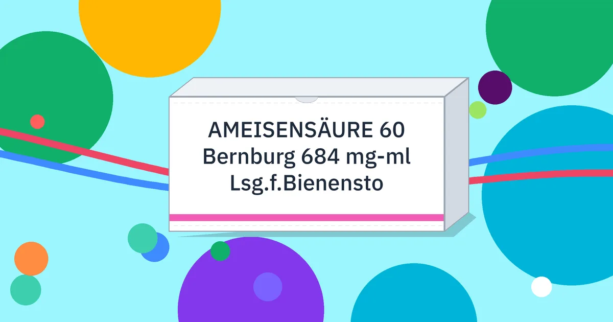 Symbolbild: Packung mit der Aufschrift AMEISENSÄURE 60 Bernburg 684 mg-ml Lsg.f.Bienensto (PZN 18679529) – Verfügbarkeit und Bezug in Apotheken in Frankfurt am Main