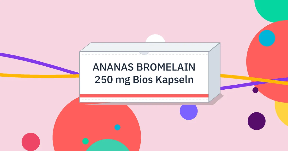 Symbolbild: Packung mit der Aufschrift ANANAS BROMELAIN 250 mg Bios Kapseln (PZN 02570167) – Verfügbarkeit und Bezug in Apotheken in Frankfurt am Main