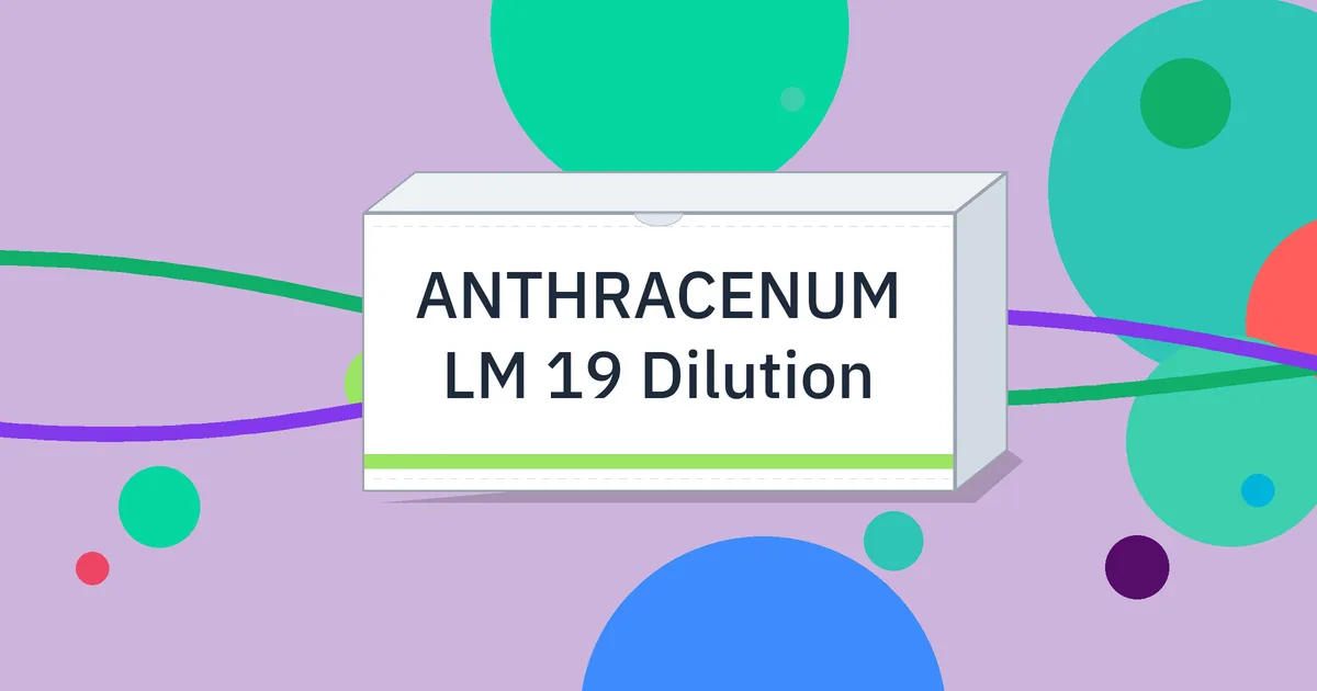 Symbolbild: Packung mit der Aufschrift ANTHRACENUM LM 19 Dilution (PZN 13370388) – Verfügbarkeit und Bezug in Apotheken in Frankfurt am Main