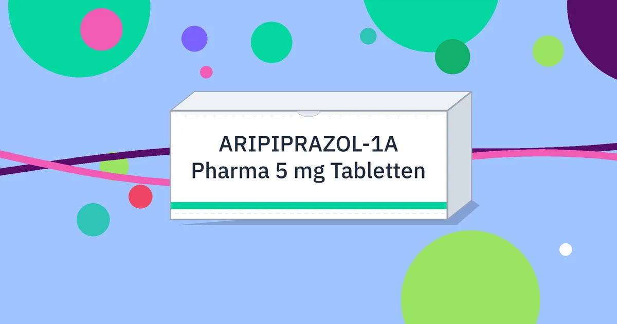 Symbolbild: Packung mit der Aufschrift ARIPIPRAZOL-1A Pharma 5 mg Tabletten (PZN 10842094) – Verfügbarkeit und Bezug in Apotheken in Frankfurt am Main