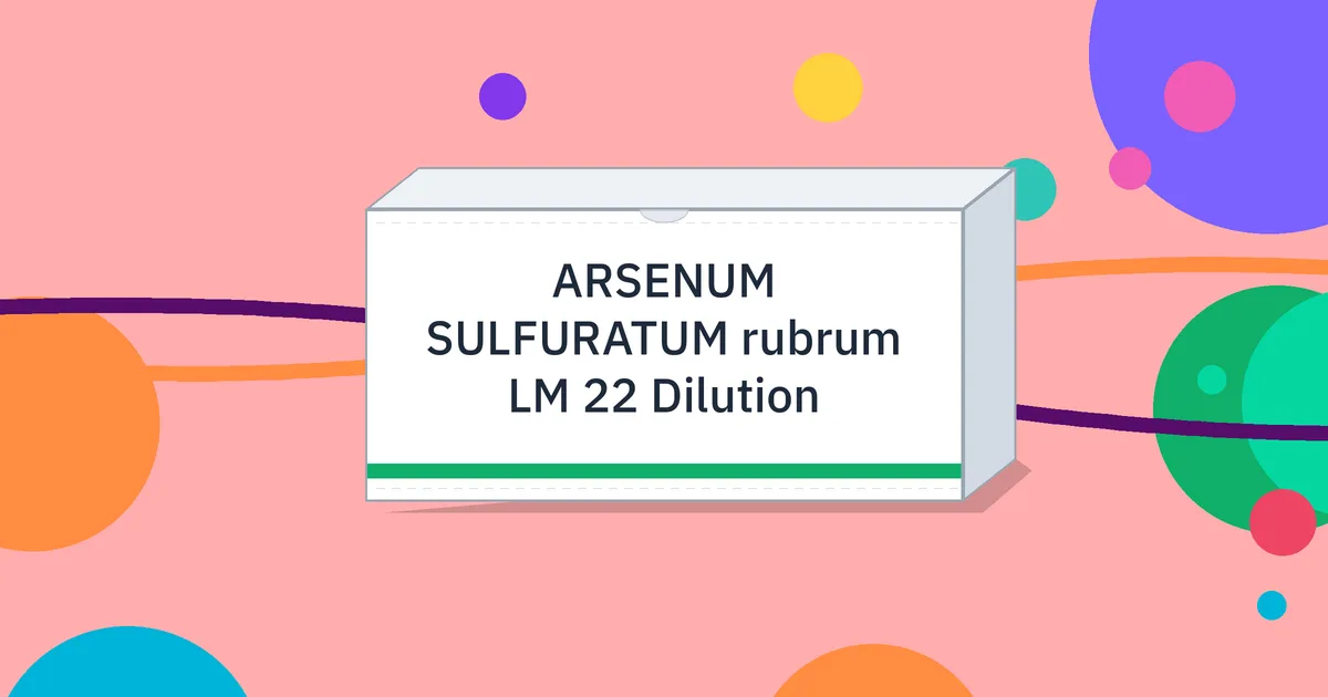 Symbolbild: Packung mit der Aufschrift ARSENUM SULFURATUM rubrum LM 22 Dilution (PZN 12779916) – Verfügbarkeit und Bezug in Apotheken in Frankfurt am Main
