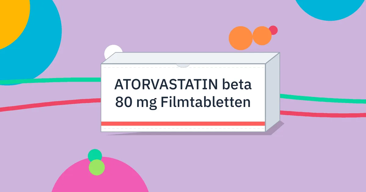 Symbolbild: Packung mit der Aufschrift ATORVASTATIN beta 80 mg Filmtabletten (PZN 17454024) – Verfügbarkeit und Bezug in Apotheken in Frankfurt am Main