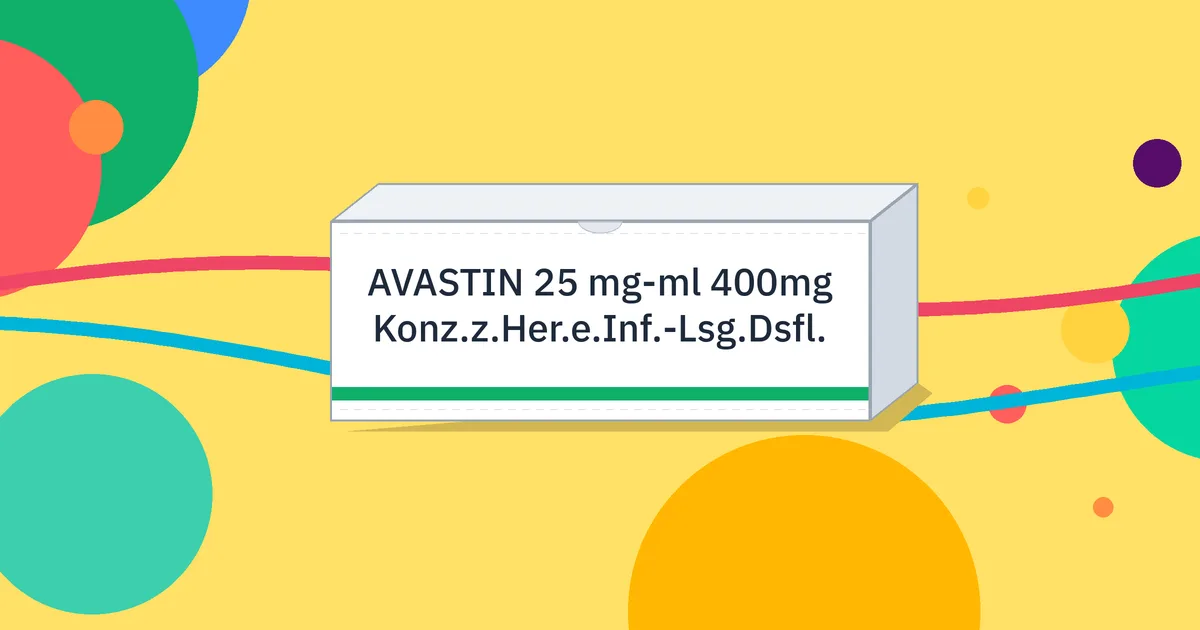 Symbolbild: Packung mit der Aufschrift AVASTIN 25 mg-ml 400mg Konz.z.Her.e.Inf.-Lsg.Dsfl. (PZN 02687283) – Verfügbarkeit und Bezug in Apotheken in Frankfurt am Main