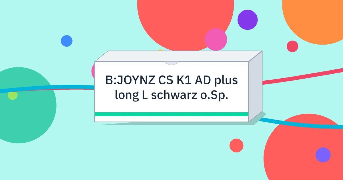 Symbolbild: Packung mit der Aufschrift B:JOYNZ CS K1 AD plus long L schwarz o.Sp. (PZN 20527979) – Verfügbarkeit und Bezug in Apotheken in Frankfurt am Main