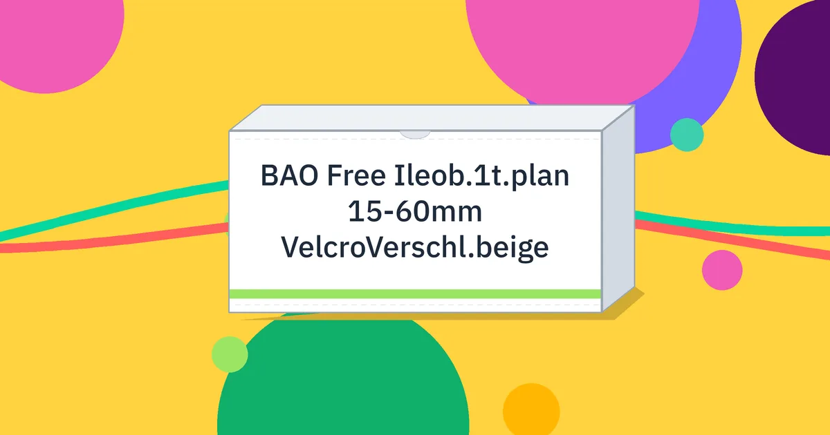 Symbolbild: Packung mit der Aufschrift BAO Free Ileob.1t.plan 15-60mm VelcroVerschl.beige (PZN 16573933) – Verfügbarkeit und Bezug in Apotheken in Frankfurt am Main
