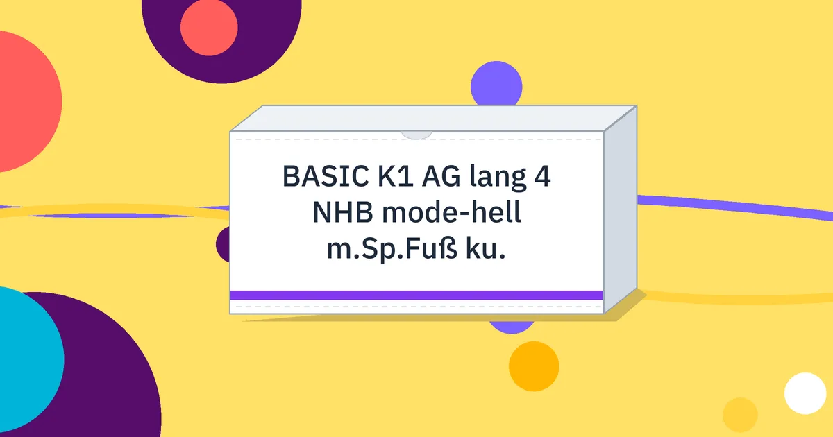 Symbolbild: Packung mit der Aufschrift BASIC K1 AG lang 4 NHB mode-hell m.Sp.Fuß ku. (PZN 20260890) – Verfügbarkeit und Bezug in Apotheken in Frankfurt am Main