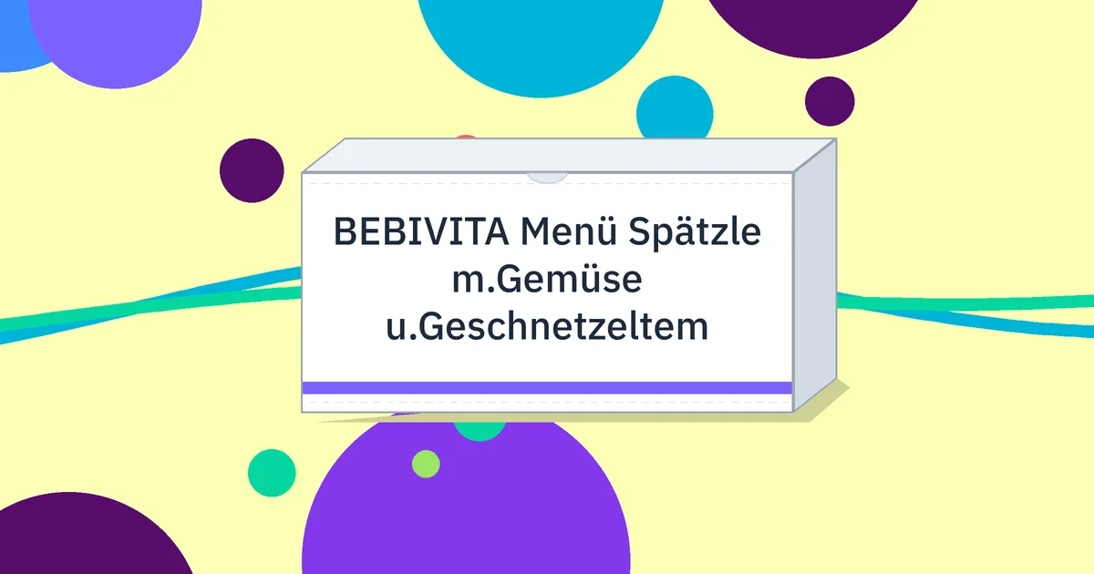Symbolbild: Packung mit der Aufschrift BEBIVITA Menü Spätzle m.Gemüse u.Geschnetzeltem (PZN 19632961) – Verfügbarkeit und Bezug in Apotheken in Frankfurt am Main