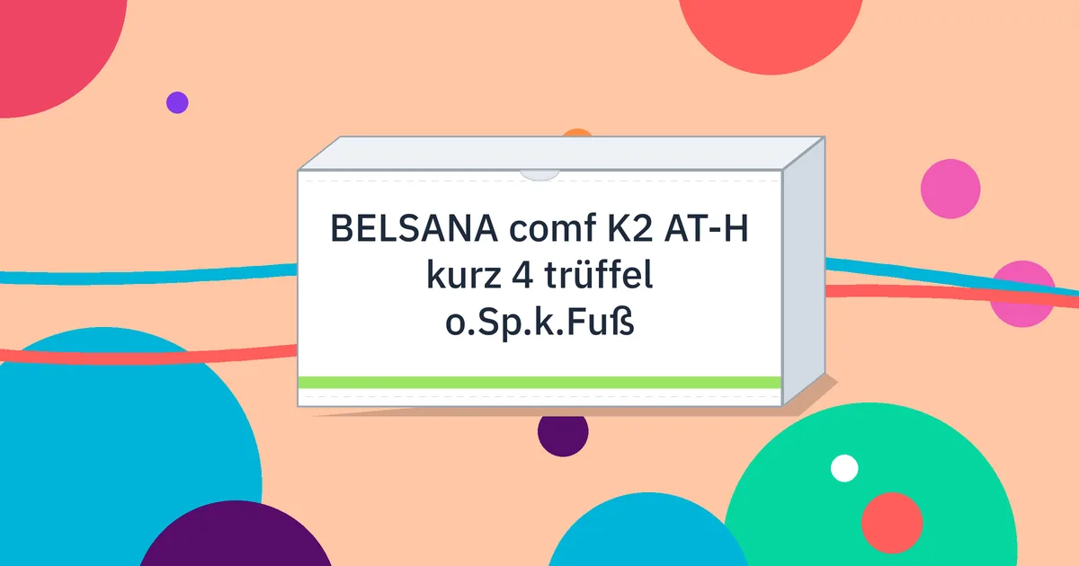 Symbolbild: Packung mit der Aufschrift BELSANA comf K2 AT-H kurz 4 trüffel o.Sp.k.Fuß (PZN 12330470) – Verfügbarkeit und Bezug in Apotheken in Frankfurt am Main