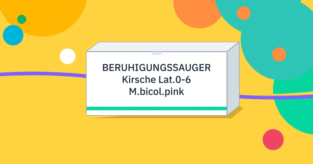 Symbolbild: Packung mit der Aufschrift BERUHIGUNGSSAUGER Kirsche Lat.0-6 M.bicol.pink (PZN 04790625) – Verfügbarkeit und Bezug in Apotheken in Frankfurt am Main