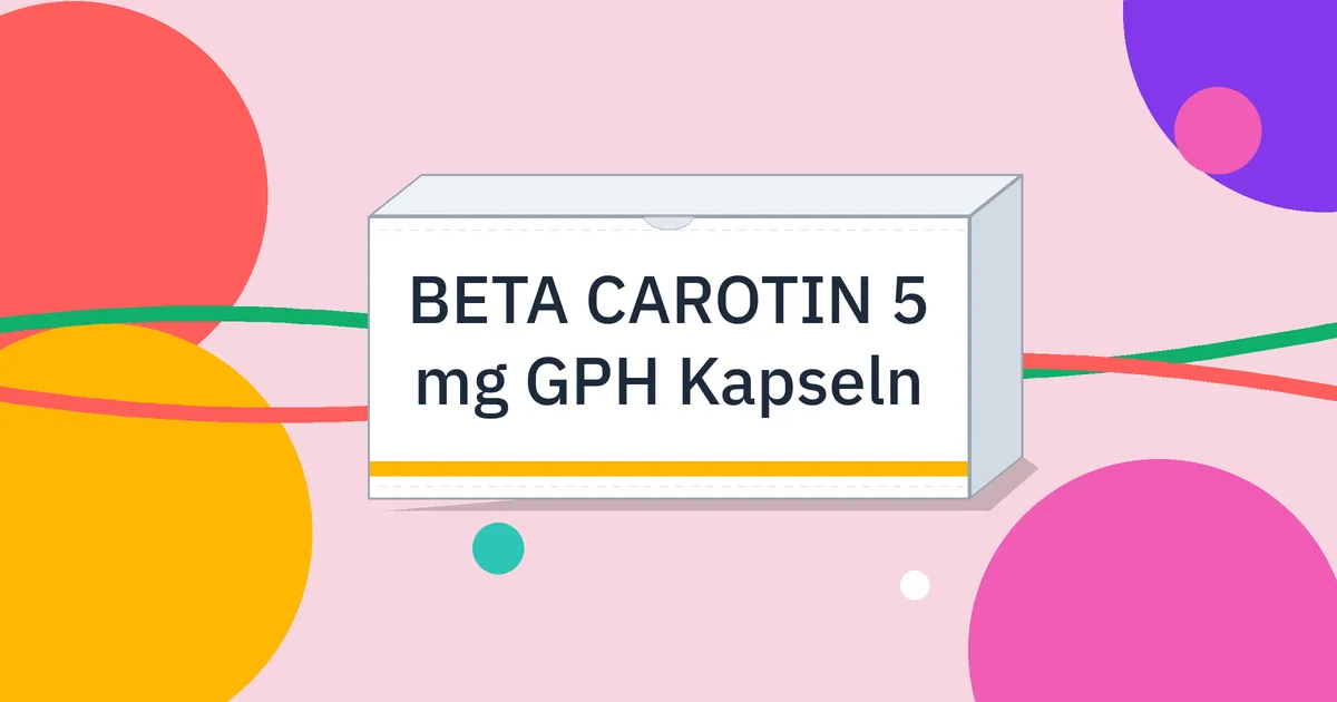 Symbolbild: Packung mit der Aufschrift BETA CAROTIN 5 mg GPH Kapseln (PZN 09681355) – Verfügbarkeit und Bezug in Apotheken in Frankfurt am Main