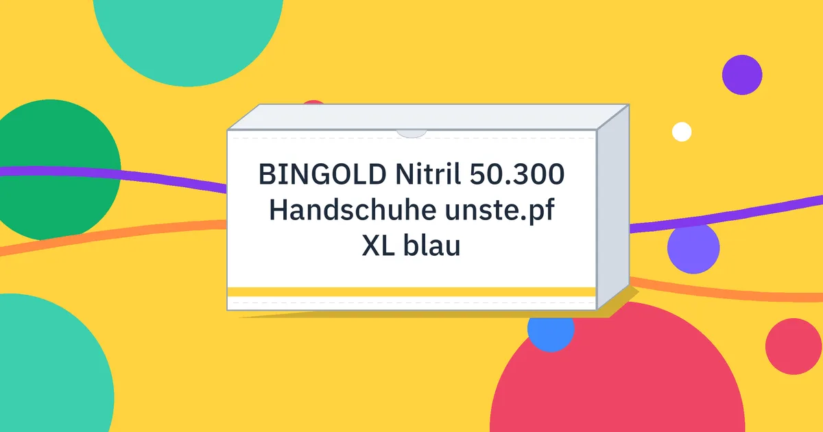 Symbolbild: Packung mit der Aufschrift BINGOLD Nitril 50.300 Handschuhe unste.pf XL blau (PZN 19472411) – Verfügbarkeit und Bezug in Apotheken in Frankfurt am Main