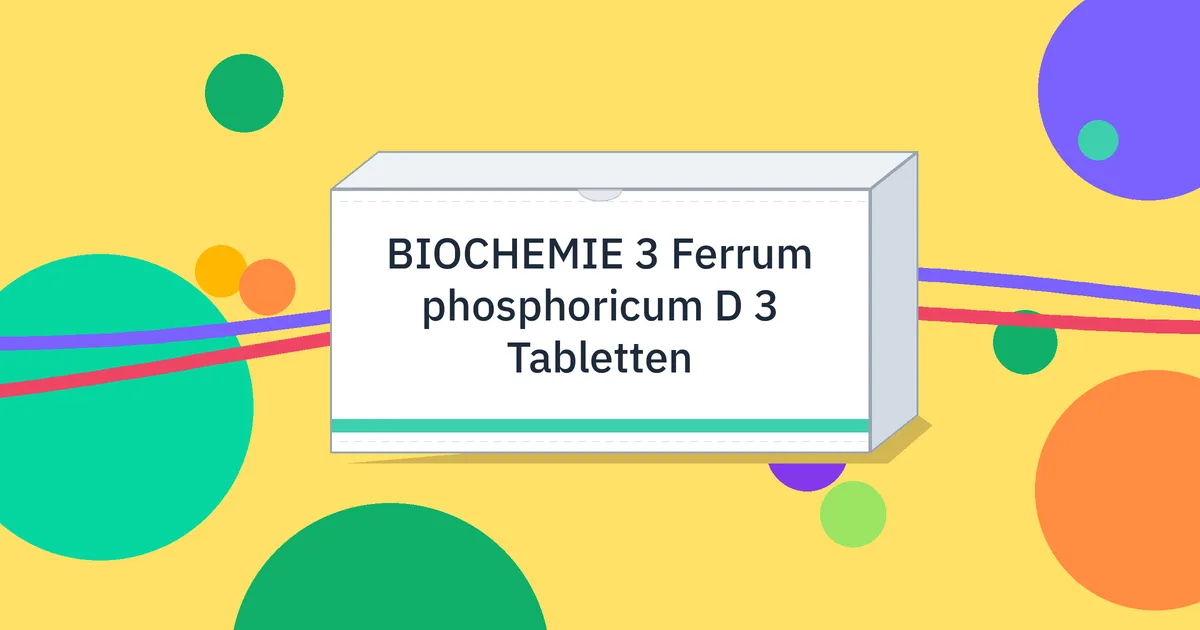 Symbolbild: Packung mit der Aufschrift BIOCHEMIE 3 Ferrum phosphoricum D 3 Tabletten (PZN 04325816) – Verfügbarkeit und Bezug in Apotheken in Frankfurt am Main