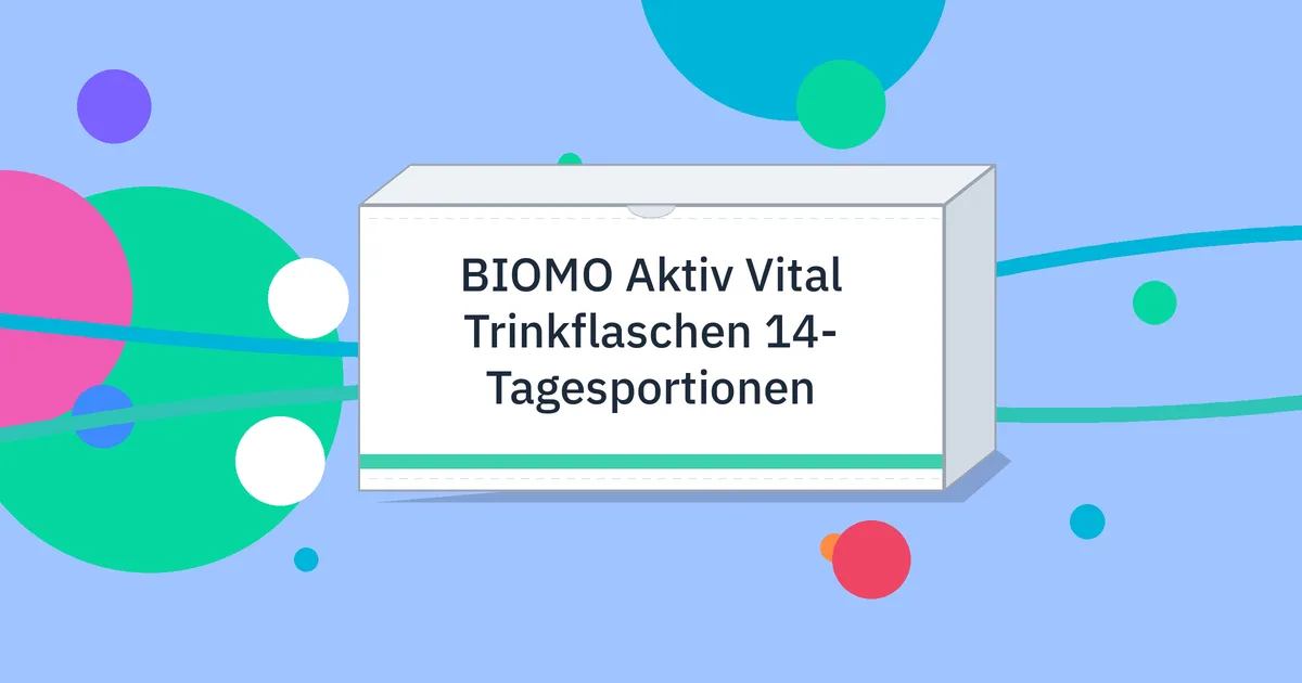 Symbolbild: Packung mit der Aufschrift BIOMO Aktiv Vital Trinkflaschen 14-Tagesportionen (PZN 10186891) – Verfügbarkeit und Bezug in Apotheken in Frankfurt am Main