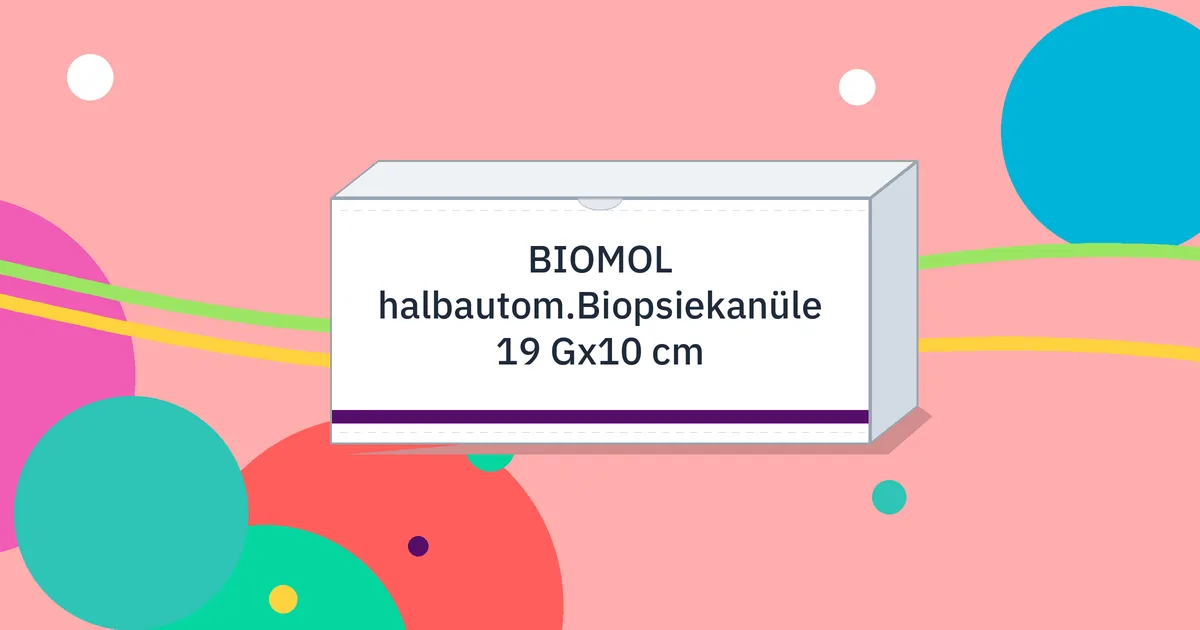 Symbolbild: Packung mit der Aufschrift BIOMOL halbautom.Biopsiekanüle 19 Gx10 cm (PZN 06123790) – Verfügbarkeit und Bezug in Apotheken in Frankfurt am Main