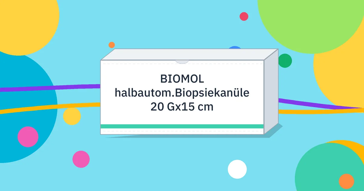 Symbolbild: Packung mit der Aufschrift BIOMOL halbautom.Biopsiekanüle 20 Gx15 cm (PZN 06123838) – Verfügbarkeit und Bezug in Apotheken in Frankfurt am Main