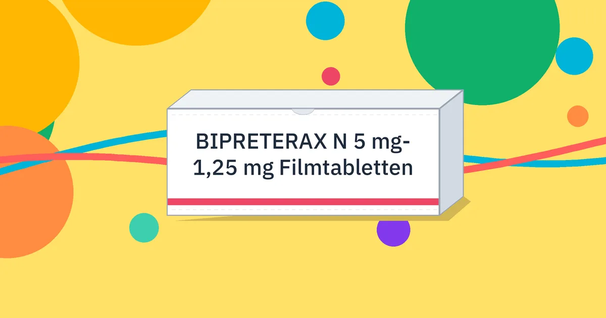 Symbolbild: Packung mit der Aufschrift BIPRETERAX N 5 mg-1,25 mg Filmtabletten (PZN 19284810) – Verfügbarkeit und Bezug in Apotheken in Frankfurt am Main