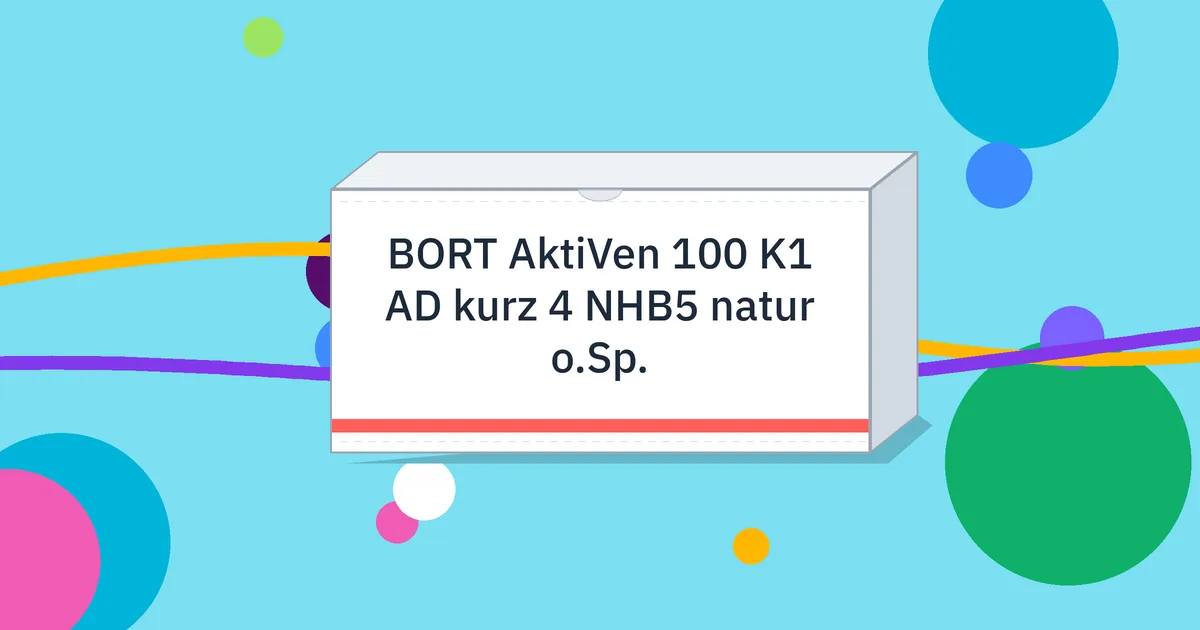 Symbolbild: Packung mit der Aufschrift BORT AktiVen 100 K1 AD kurz 4 NHB5 natur o.Sp. (PZN 17493538) – Verfügbarkeit und Bezug in Apotheken in Frankfurt am Main