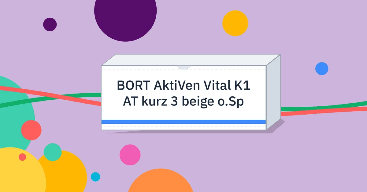 Symbolbild: Packung mit der Aufschrift BORT AktiVen Vital K1 AT kurz 3 beige o.Sp (PZN 13738368) – Verfügbarkeit und Bezug in Apotheken in Frankfurt am Main