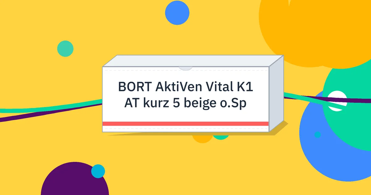 Symbolbild: Packung mit der Aufschrift BORT AktiVen Vital K1 AT kurz 5 beige o.Sp (PZN 13738380) – Verfügbarkeit und Bezug in Apotheken in Frankfurt am Main